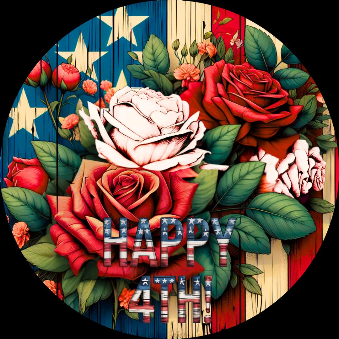 Happy 4th of July Door Sign, Patriotic Roses Decor, Floral Independence ...