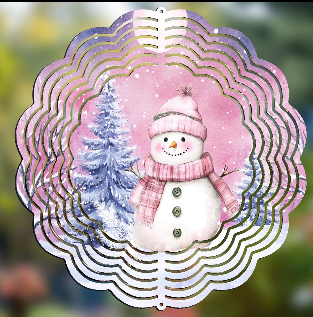 Whimsical Pink Snowman Wind Spinner | Unique Garden Decor - Etsy