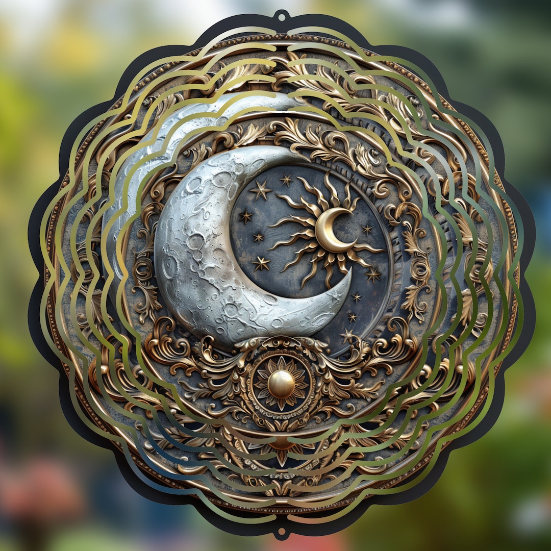 Moon Wind Spinner | 3D Metal Garden Art | Lunar Outdoor Decor ...