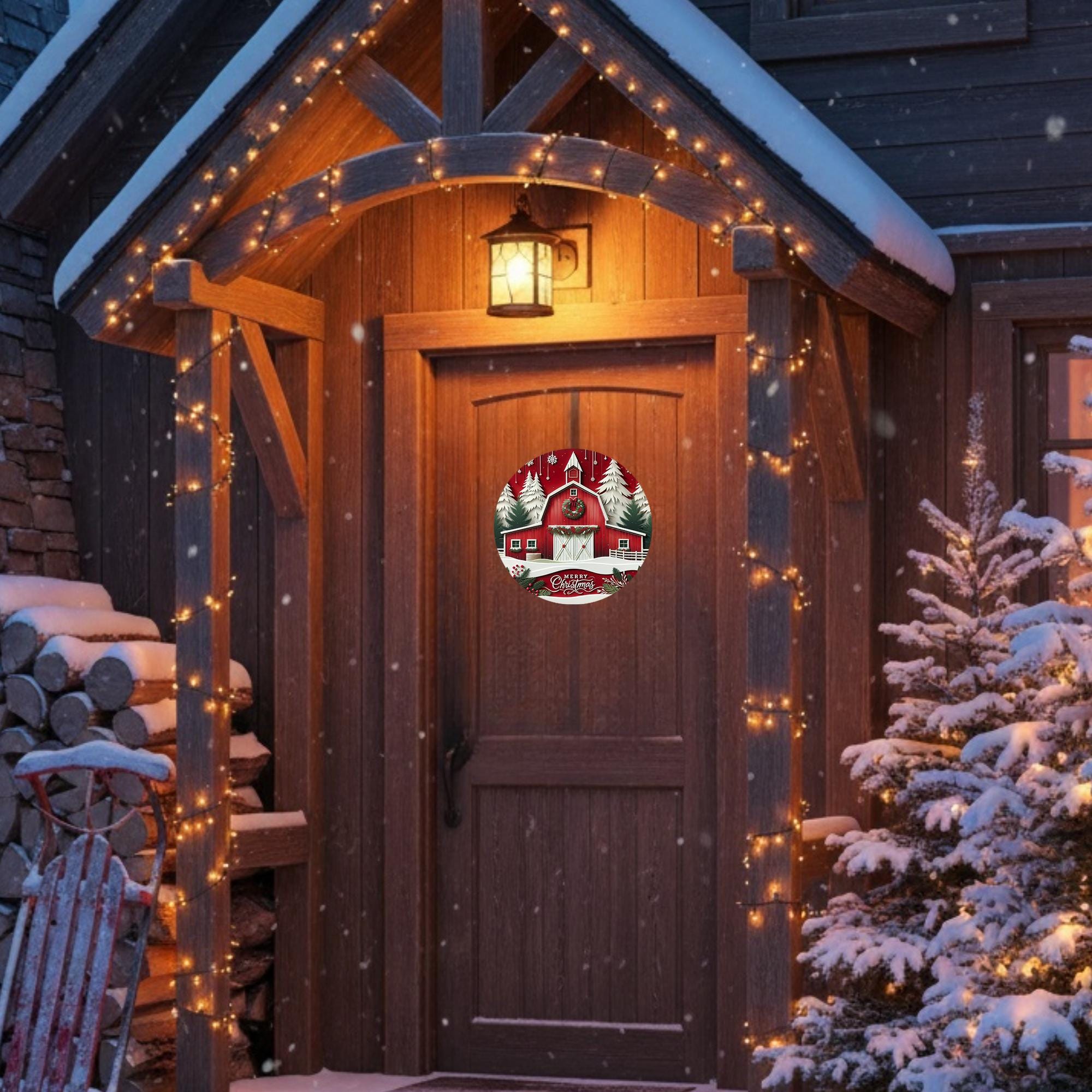Red Barn Merry Christmas Door Sign, Country Farmhouse Holiday Wall ...