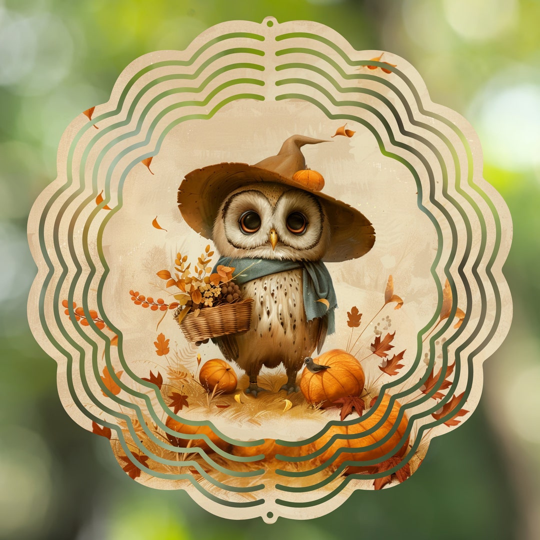 Fall Owl Wind Spinner - Autumn Garden Decor, Metal Yard Art, Rustic ...