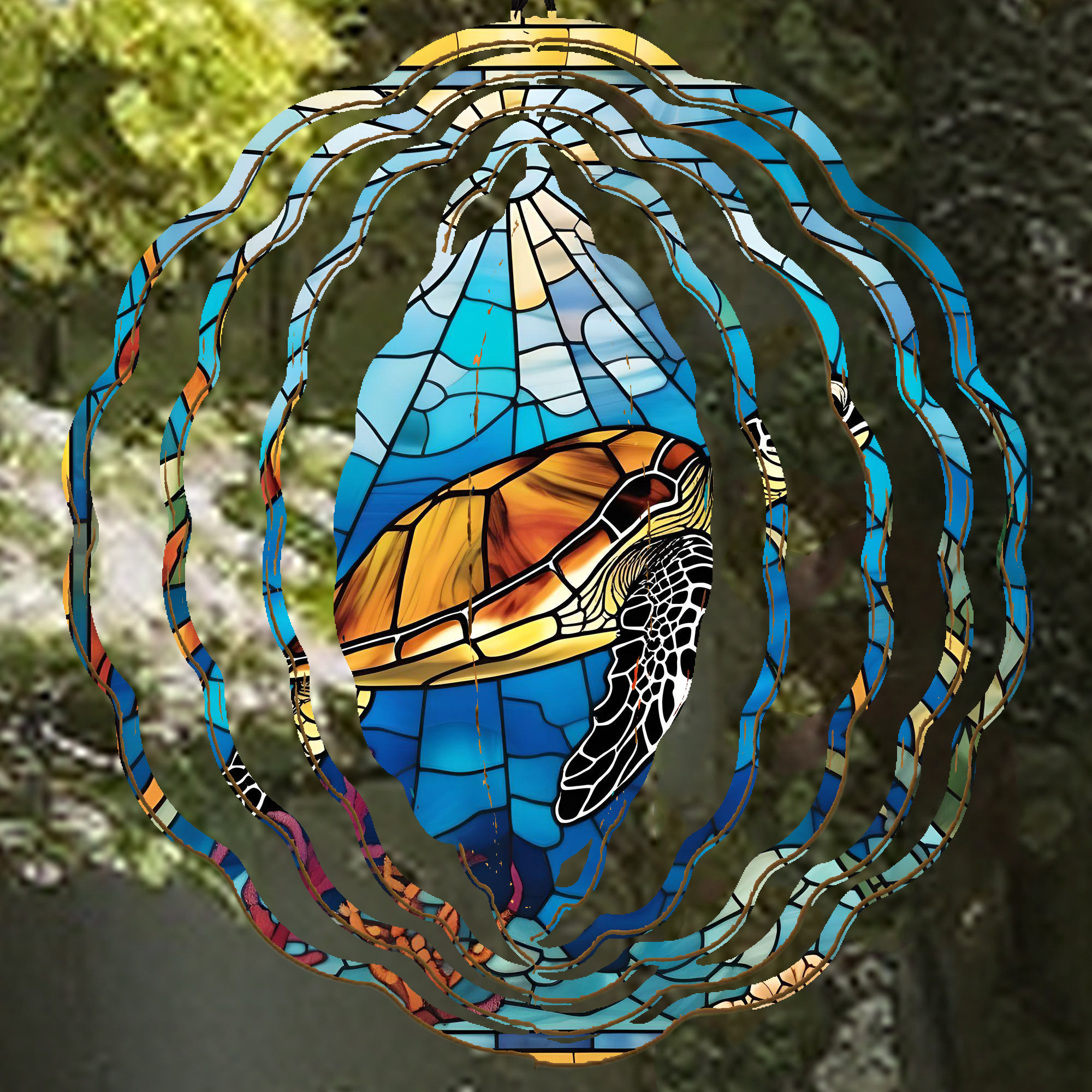 Vibrant Stained Glass Sea Turtle Wind Spinner | Metal Nautical Garden ...