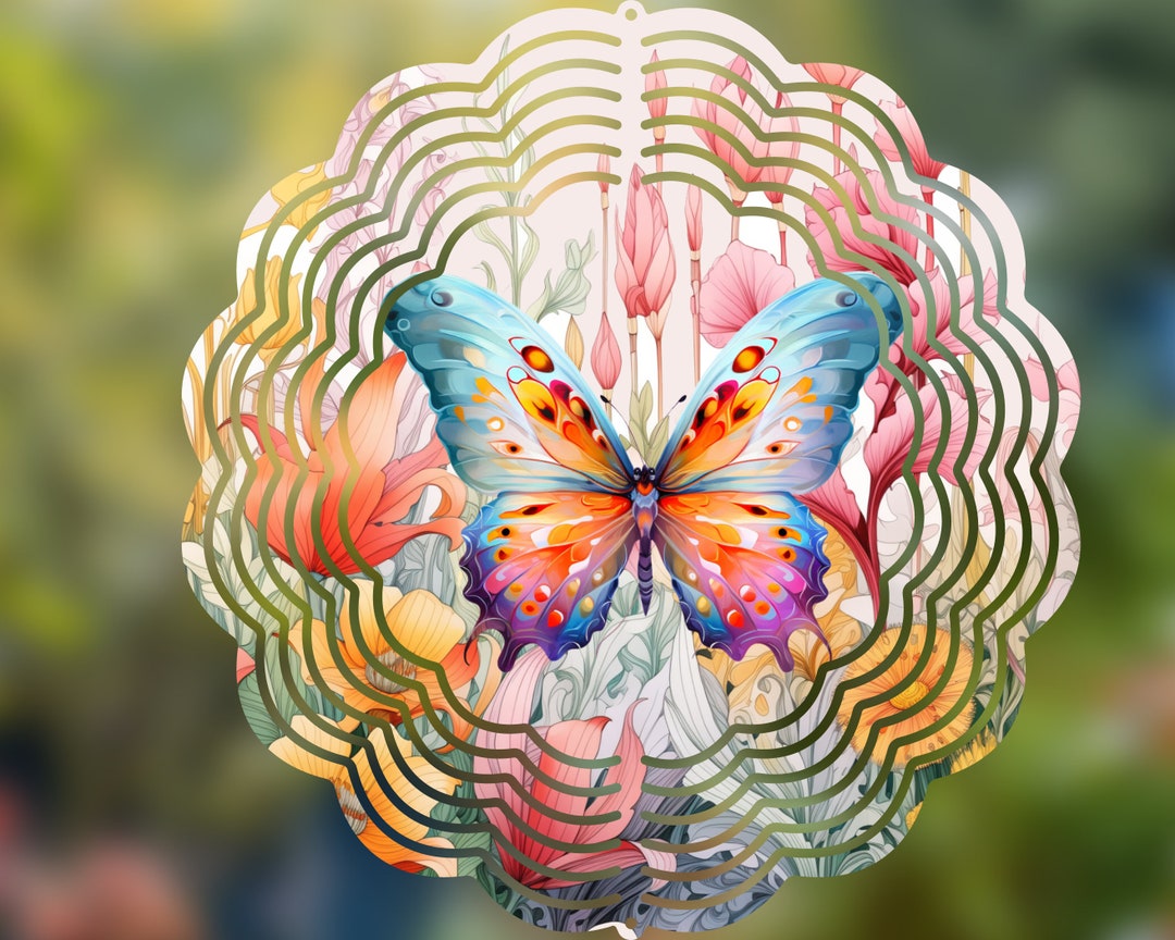 Watercolor Butterfly Wind Spinner | Metal Garden Art Sculpture ...