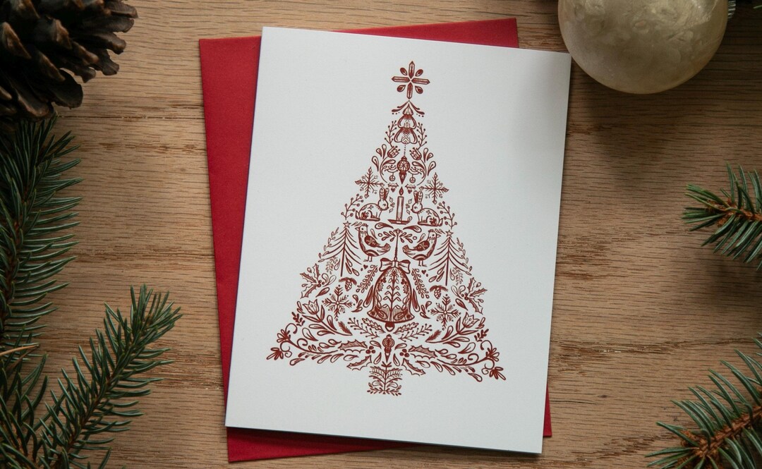 Pack of 6 Nordic Folk Art Christmas Tree Cards - Etsy