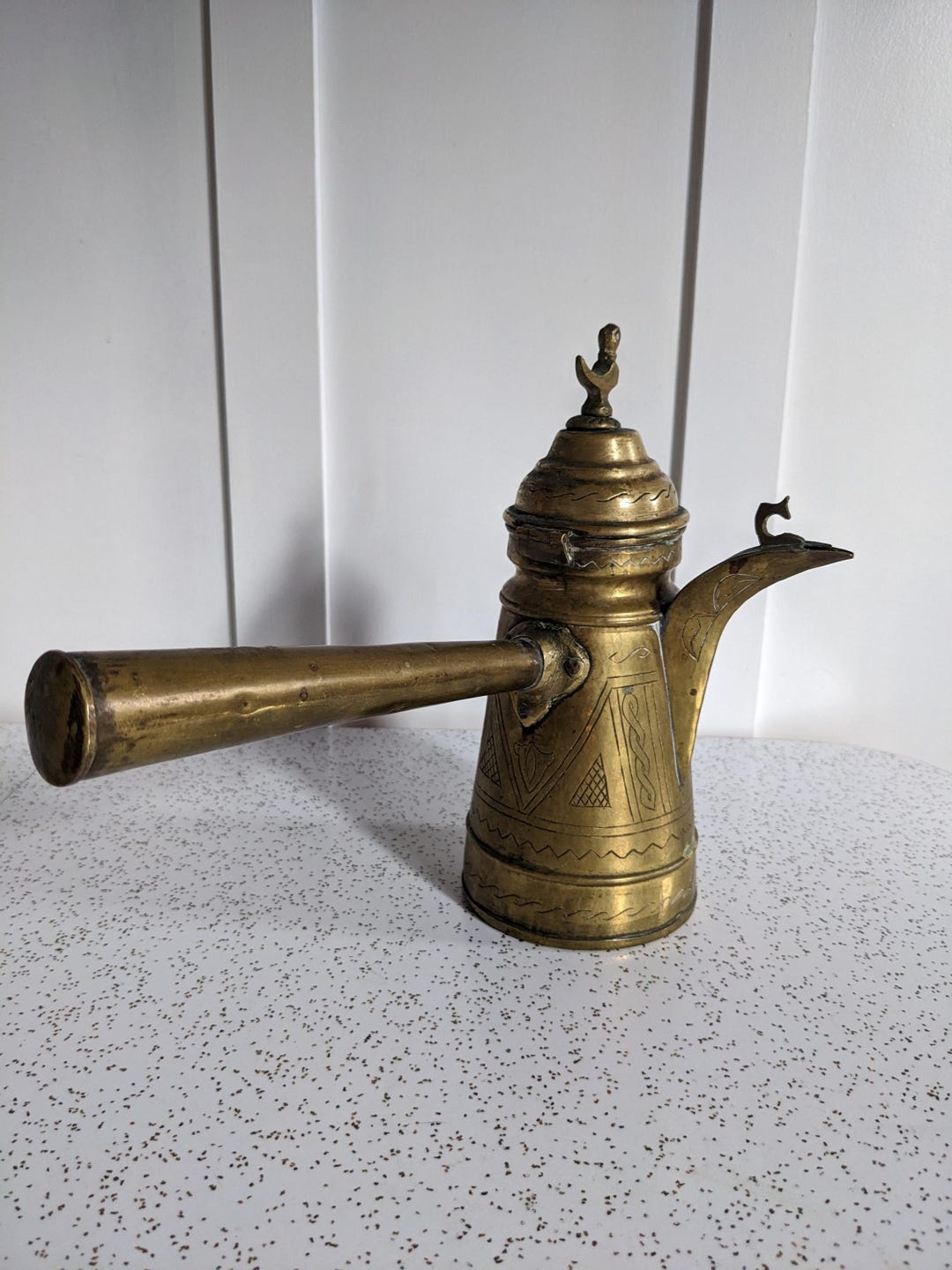 Vintage Hand Etched Brass Middle Eastern Coffee Pot - Arabic - Turkish ...