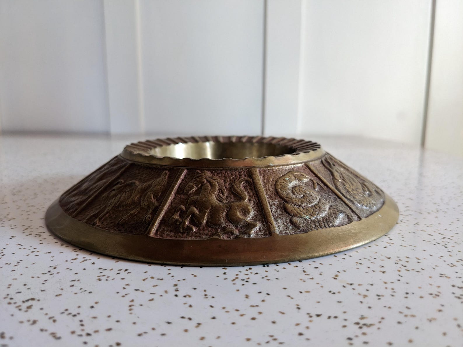 Large Vintage Brass Chinese Zodiac Ashtray - Pillar Candle Holder ...
