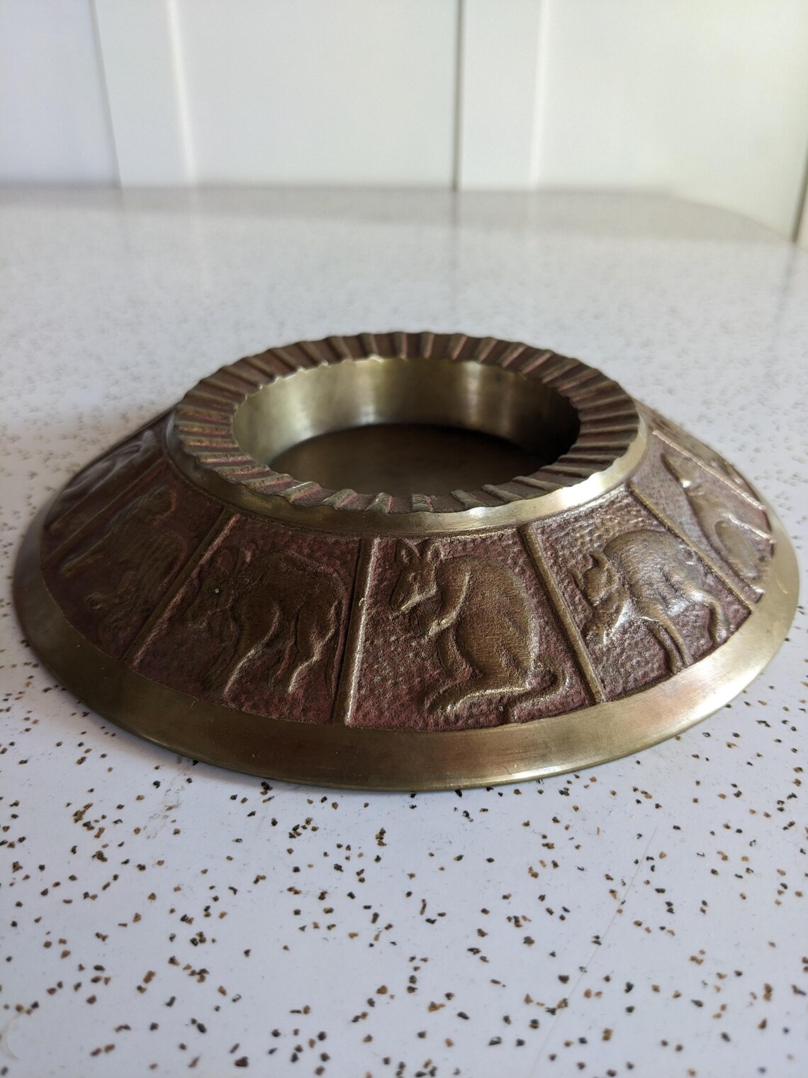 Large Vintage Brass Chinese Zodiac Ashtray - Pillar Candle Holder ...