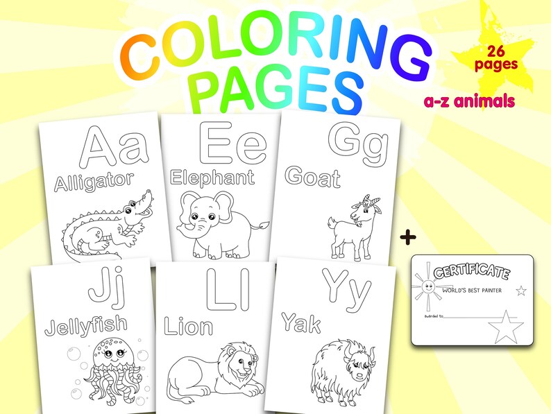 A-Z Animals Coloring Pages - Etsy
