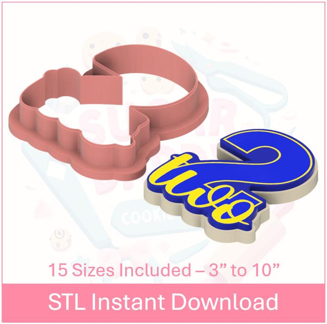 Number 2 With Cursive Letters Cookie Cutter STL File Instant Download ...
