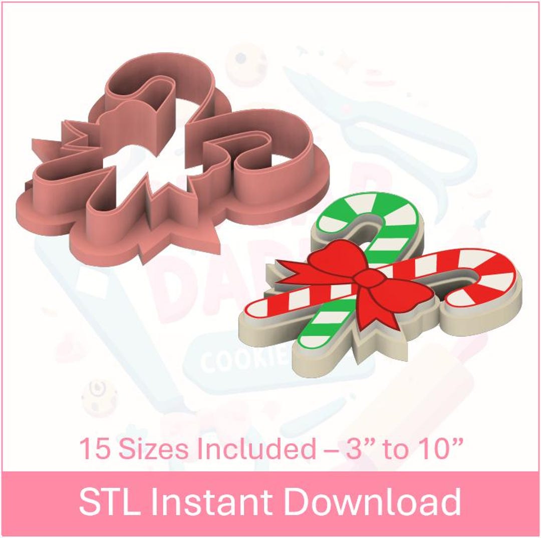 Christmas Double Candy Cane With Bow Cookie Cutter STL File Instant ...