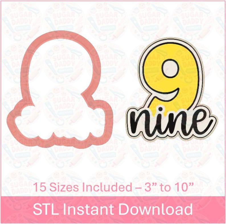 Birthday Number 9 With Cursive Letters Cookie Cutter STL File Instant ...