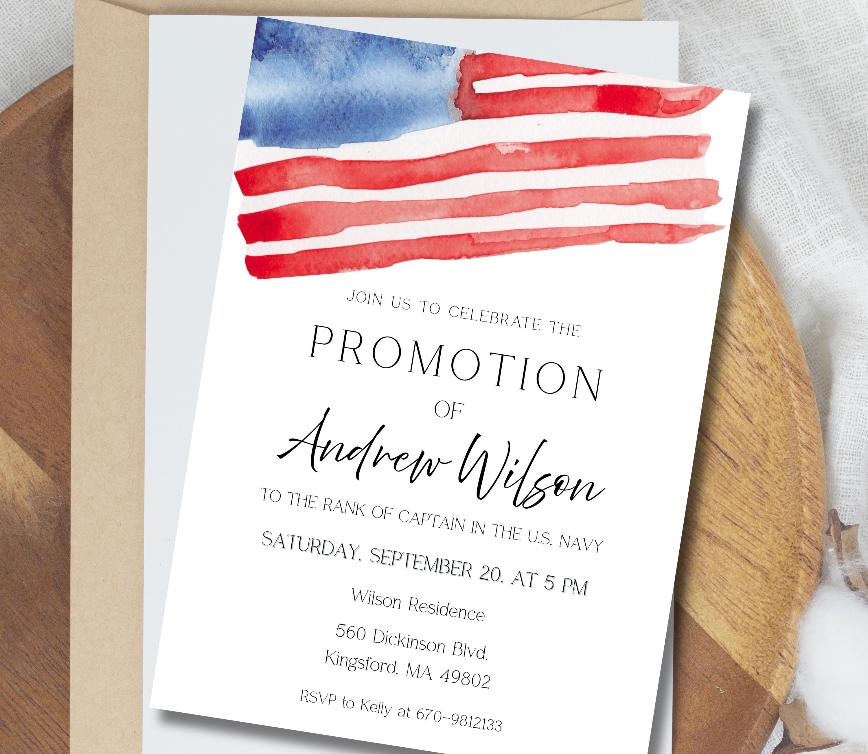 Editable Military Promotion Invitation, American Flag Invite, Navy ...