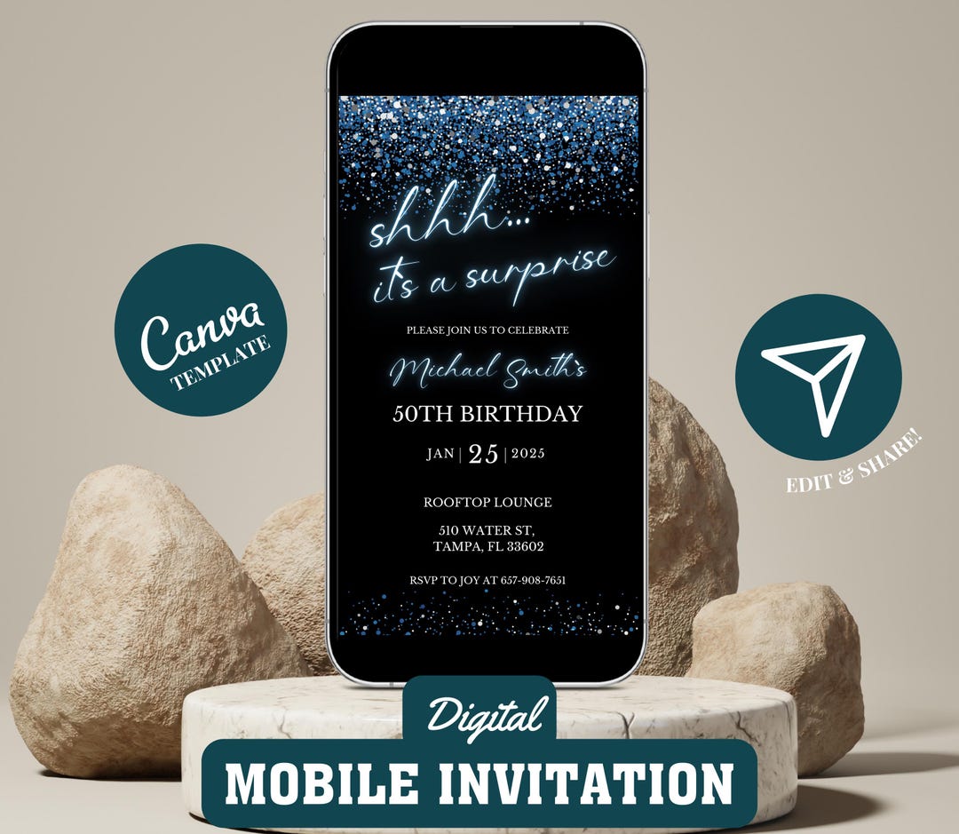 Editable Surprise Birthday Mobile Invitation, Shhh It's a Surprise ...