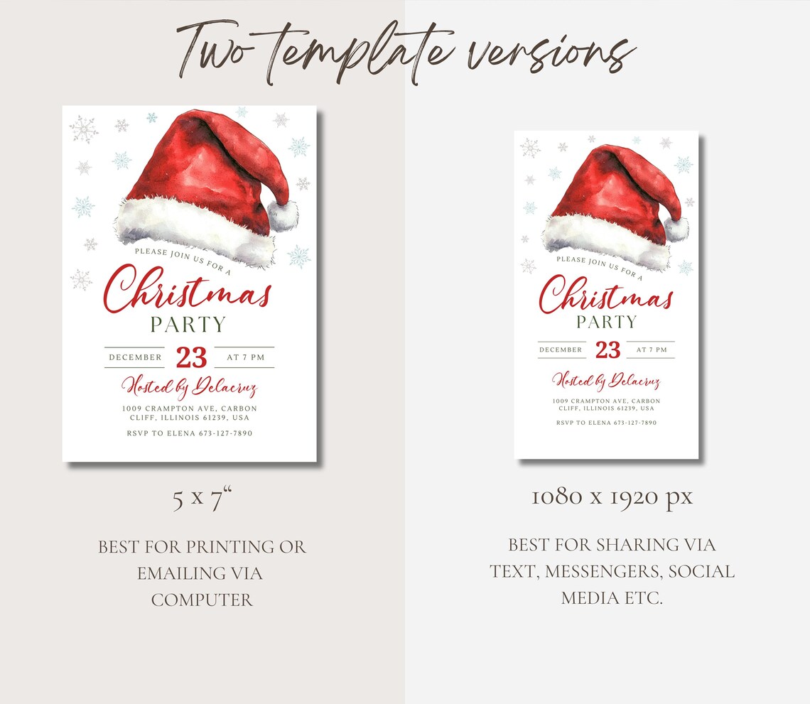 Editable Christmas Party Santa Hat Invitation, Holly Jolly Invite ...