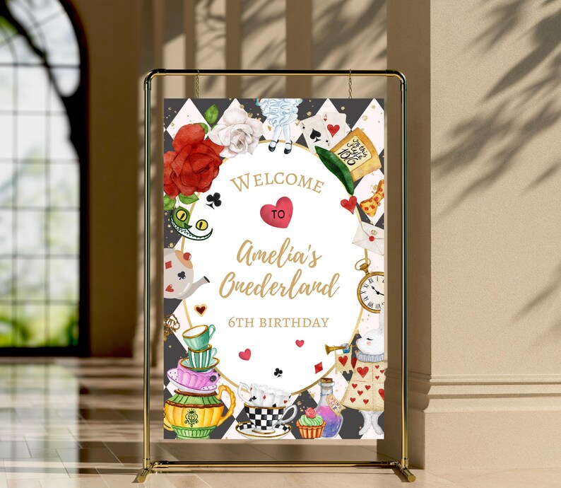 Alice in Wonderland Birthday Welcome Sign, Whimsical Girl Tea Party ...