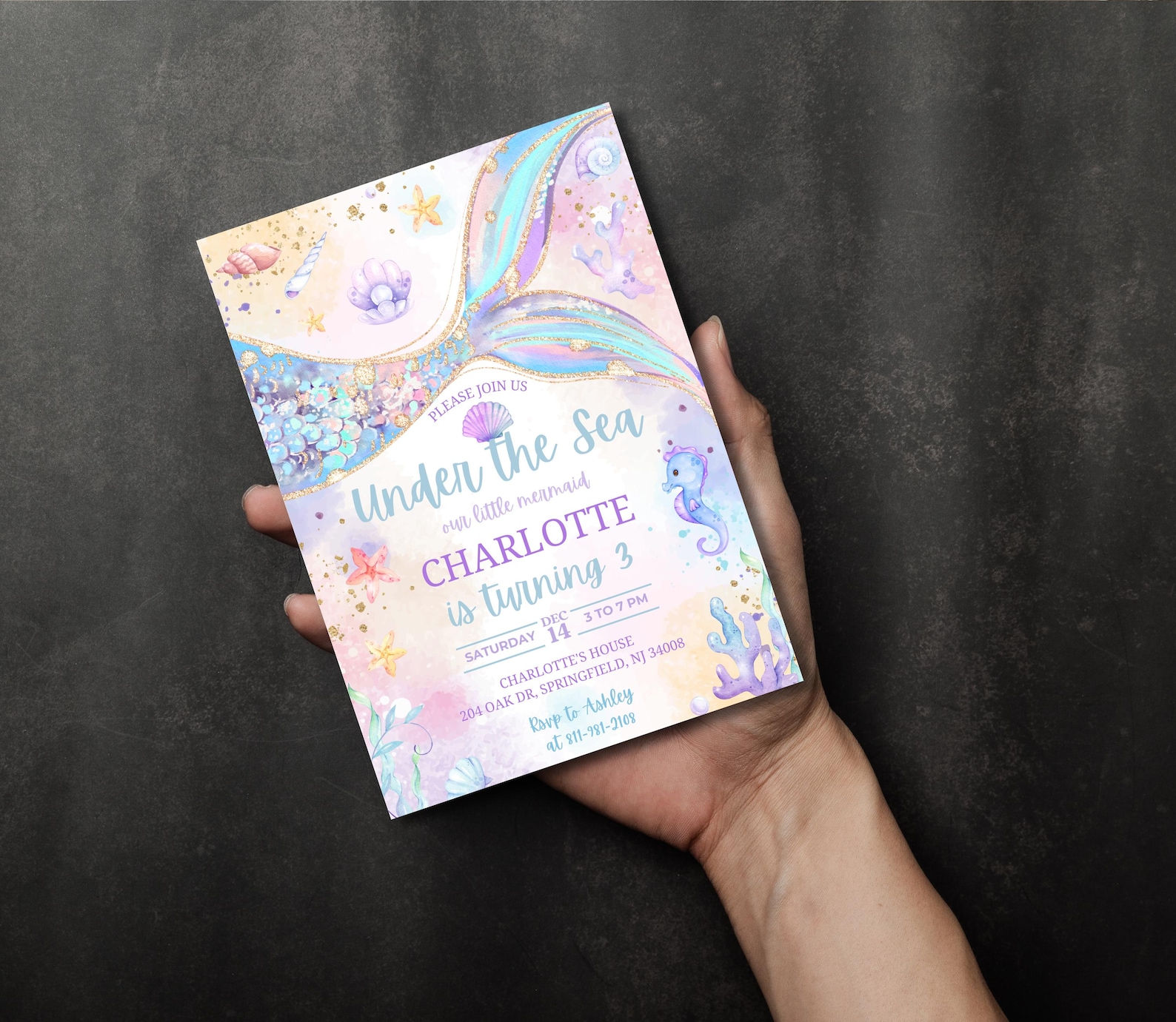 Editable Mermaid Tail Birthday Invitation, Under the Sea Invite ...