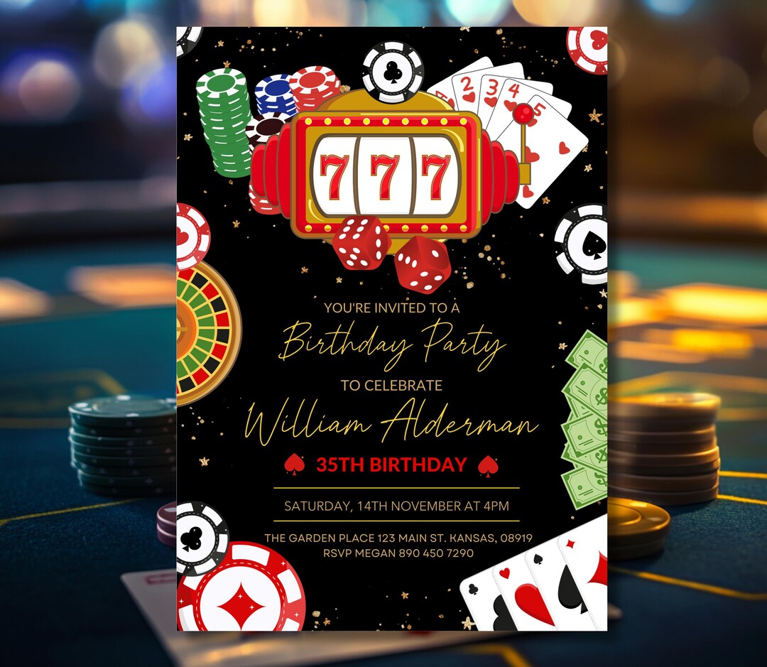 Editable Poker Night Casino Invitation, Gambling Poker Party, Cards ...