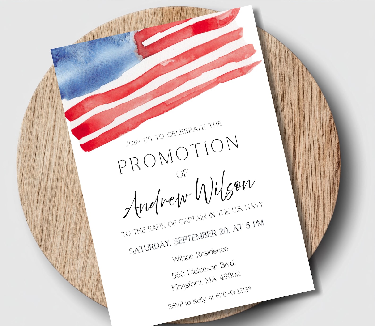 Editable Military Promotion Invitation, American Flag Invite, Navy ...