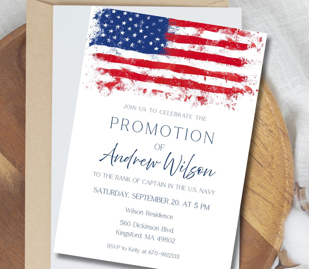 Editable Military Promotion Invitation, American Flag Invite, Navy ...