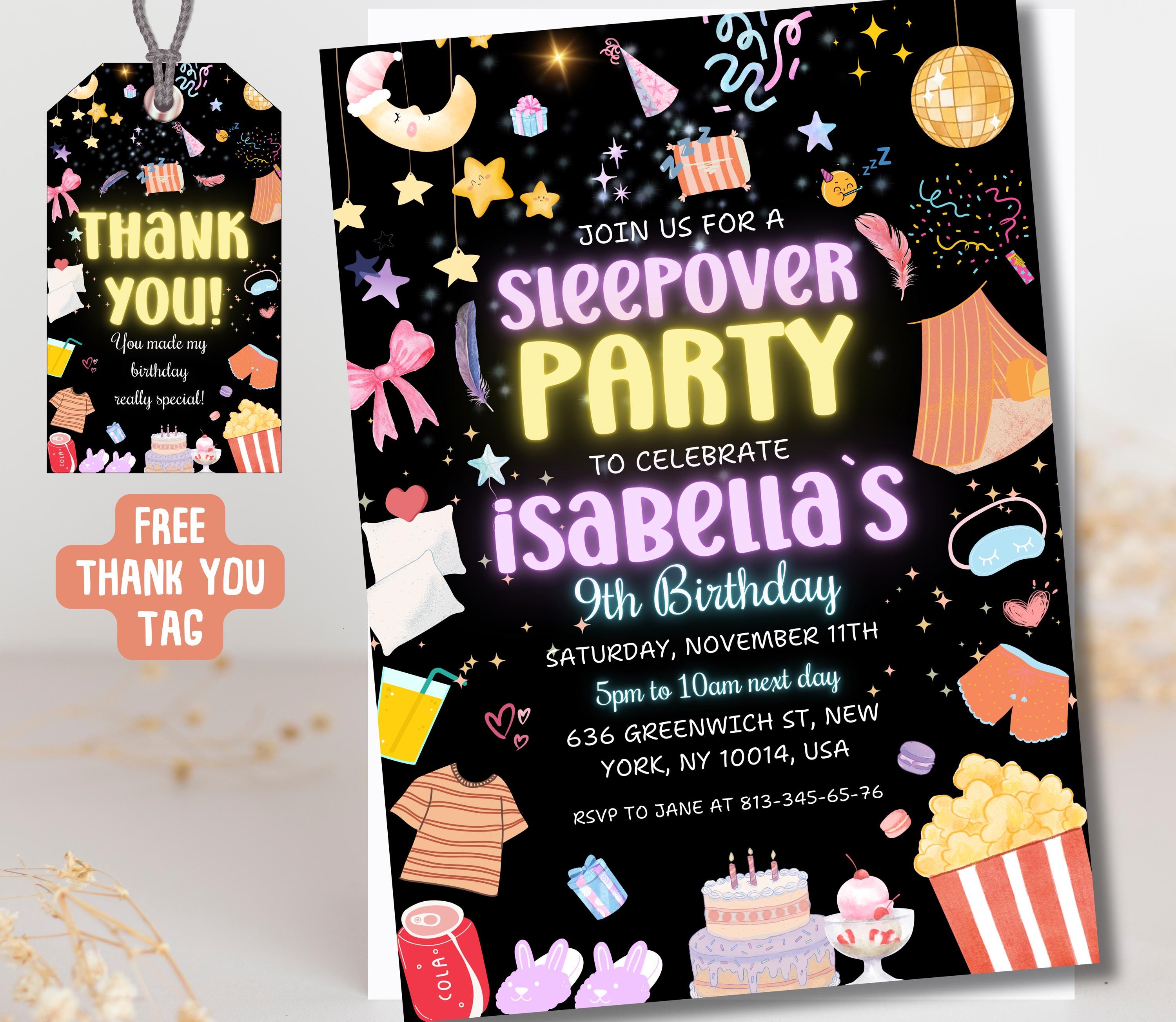 Editable Sleepover Invitation, Slumber Tween Overnight Pajama PJ Party ...