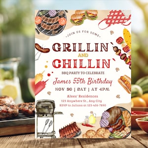 Editable BBQ Adult Birthday Invitation, Barbeque Family Backyard Grill ...