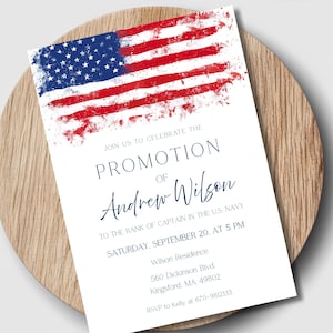Editable Military Promotion Invitation, American Flag Invite, Navy ...