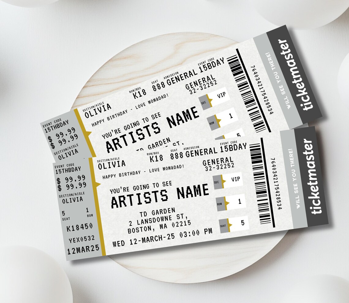 Concert Ticket Canva Editable Template, Ticketmaster Design, Surprise Concert Tickets, Custom ...