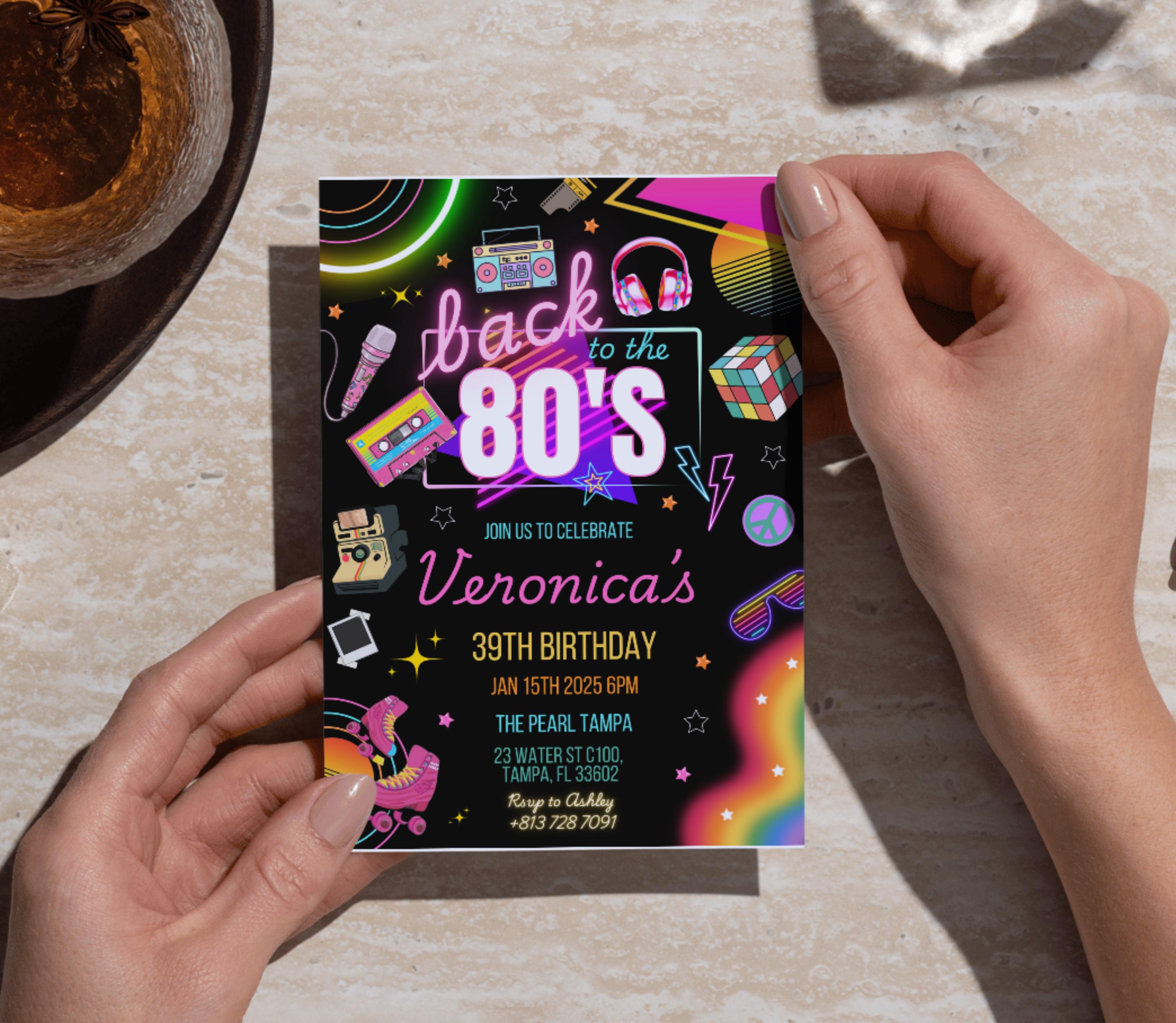 Editable 80s Birthday Invitation, Back to 80s Women Invite, Throwback ...