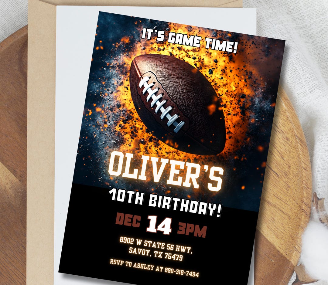 Editable American Football Invitation, Football Birthday Invite, Sports ...