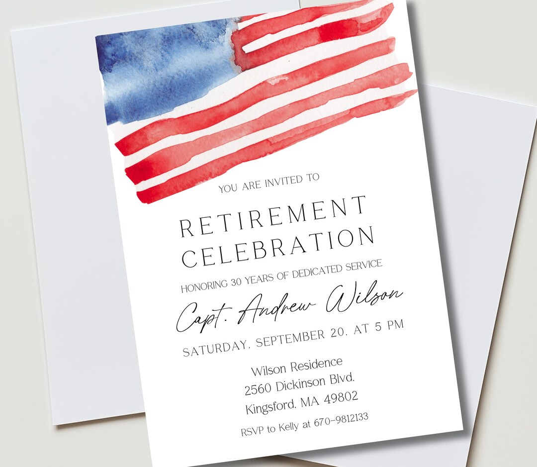 Editable Military Retirement Veteran Invitation, American Flag Invite ...