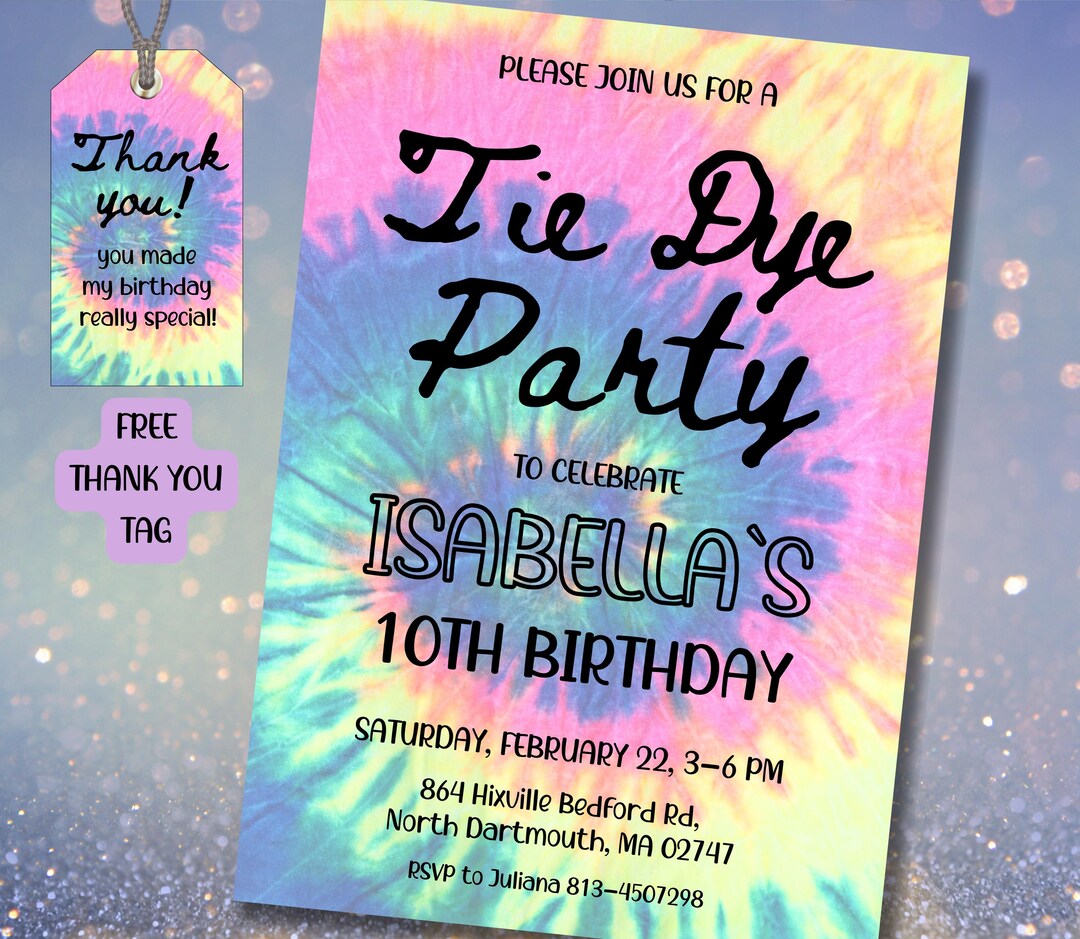 Editable Tie Dye Rainbow Birthday Invitation, T-shirt Kids Arts Crafts ...