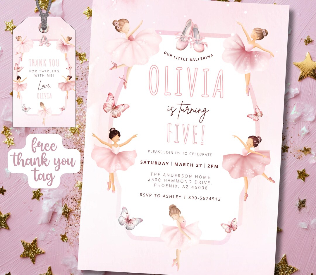 Editable Pink Ballerina Birthday Invitation, Ballet Invite, Dance and ...