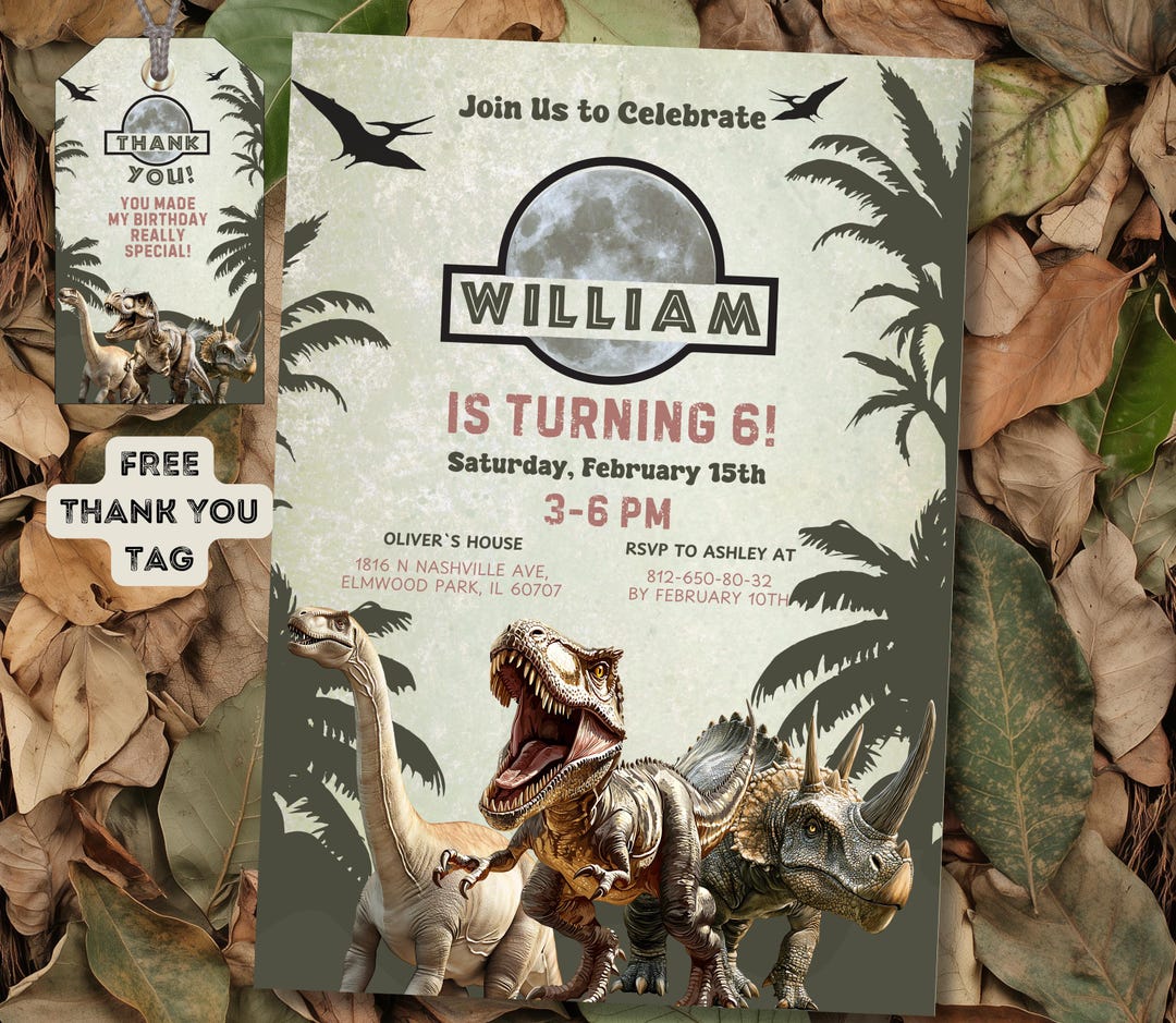 Editable Realistic T-rex Dinosaur Birthday Invitation, Dino Park Invite ...