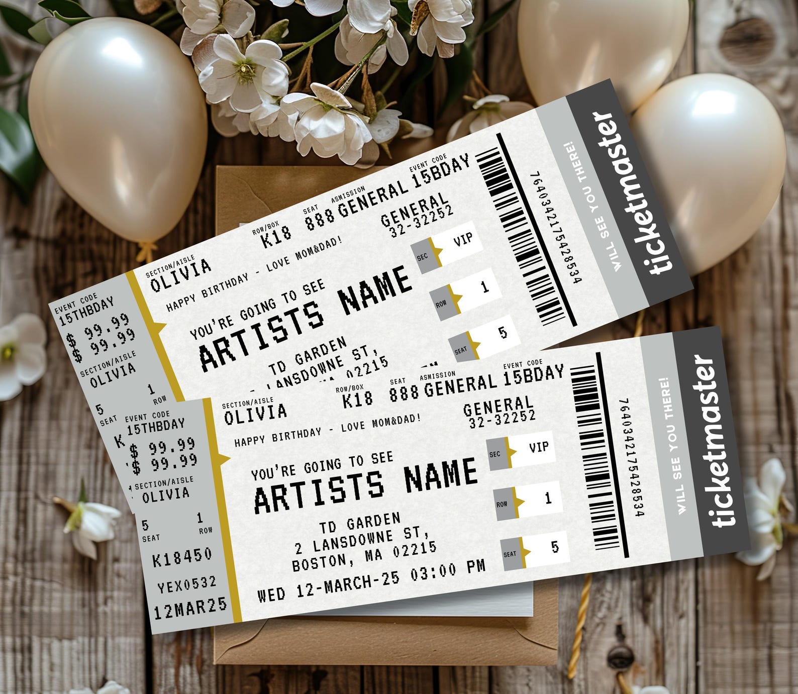 Concert Ticket Canva Editable Template, Ticketmaster Design, Surprise Concert Tickets, Custom ...