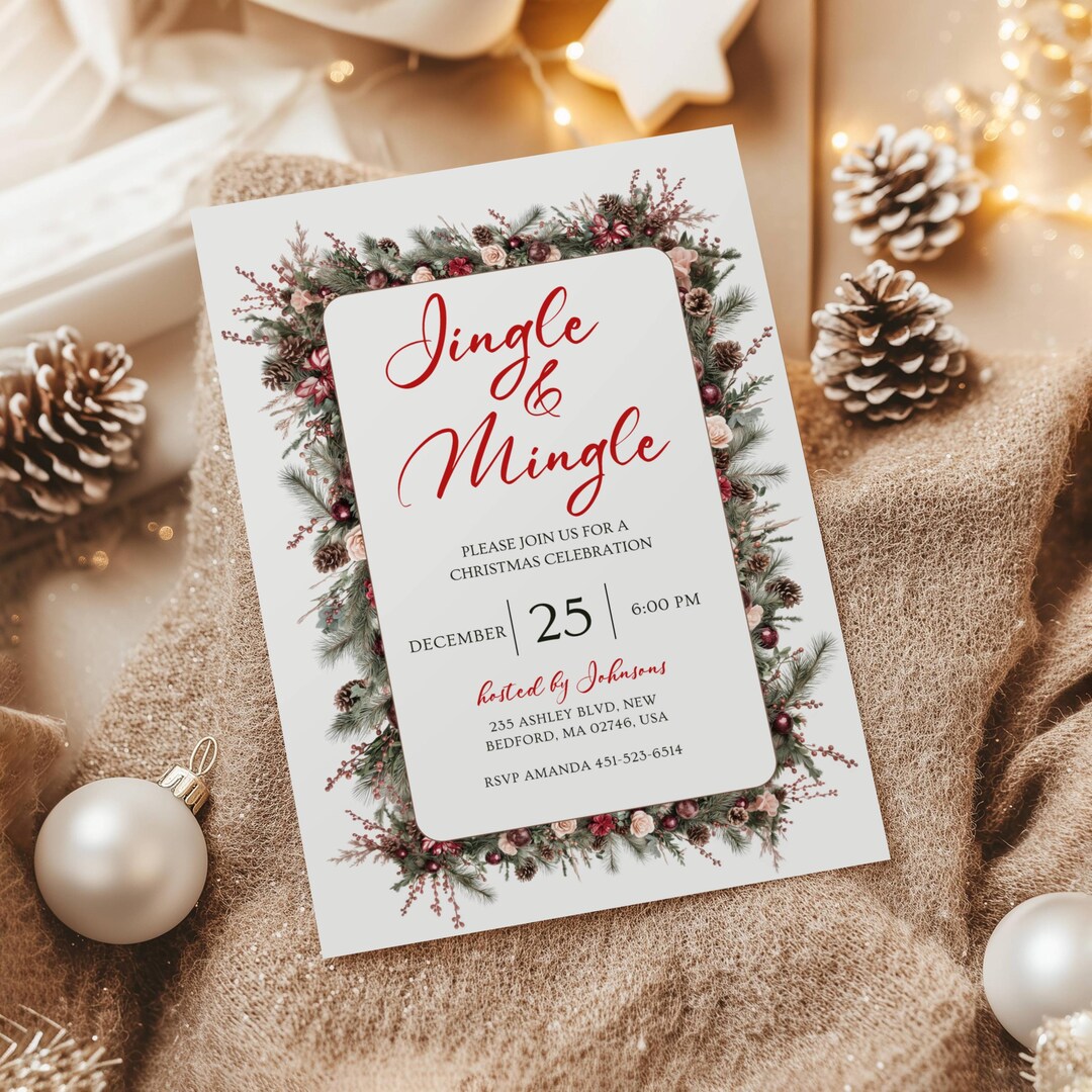 Editable Adult Christmas Jingle Mingle Invitation, Holiday Xmas Party ...