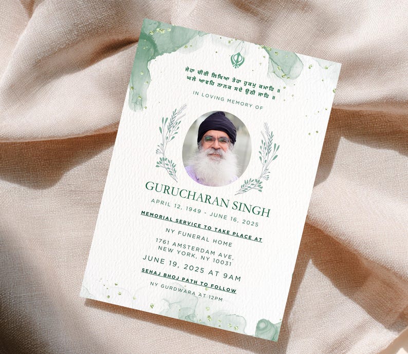 Editable Punjabi Sikh Funeral Gurdwara Invitation, First Barsi Invite ...