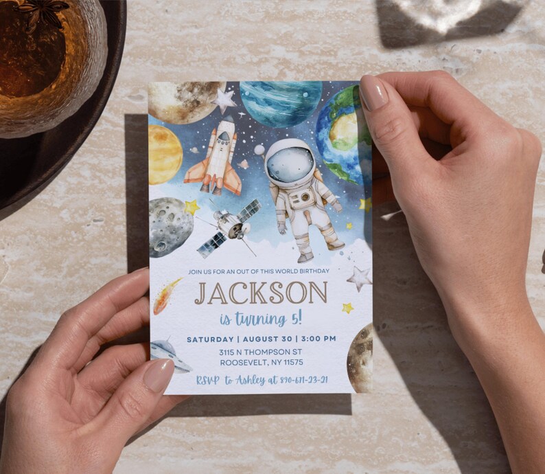Editable Space Birthday Invitation, Kids Outer Spaceship Astronaut Boy ...