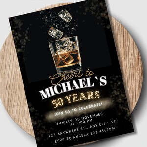 Editable Whiskey Adult Birthday Dinner Invitation, 30th 40th 50th Any ...