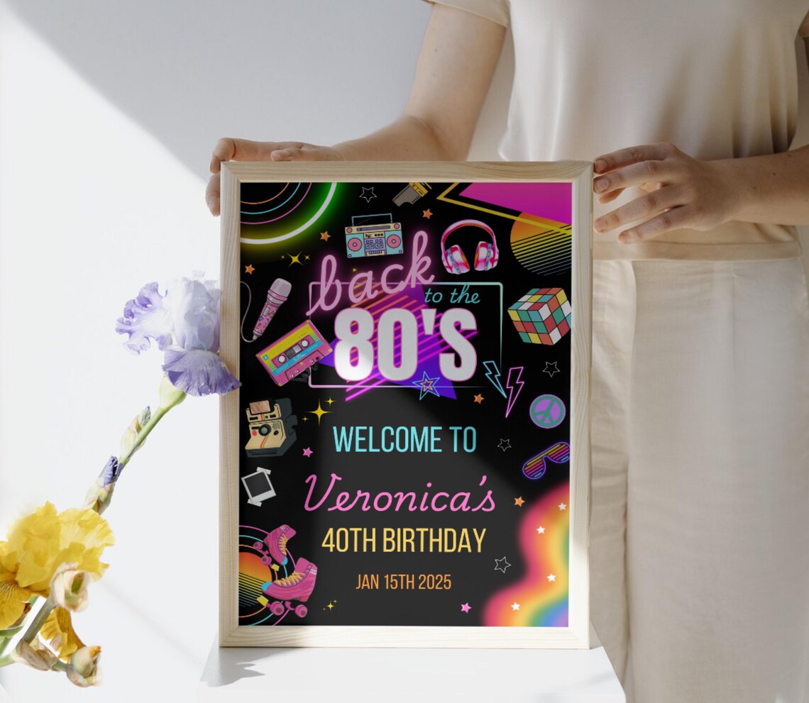 Editable 80s Birthday Welcome Sign, Back to 80s, Women Party Poster ...