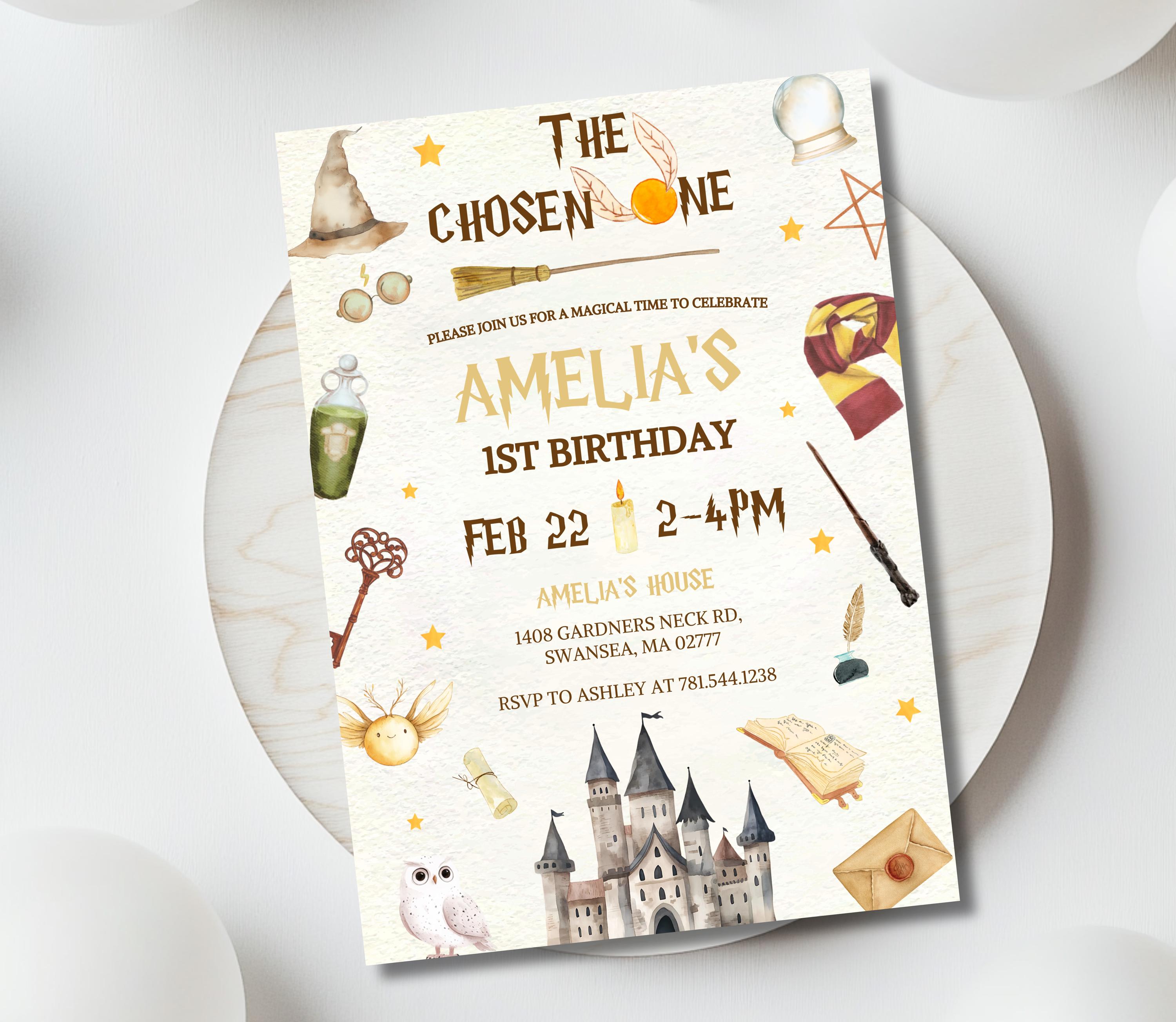 Editable the Chosen One Wizard Birthday Invitation, Magic School ...