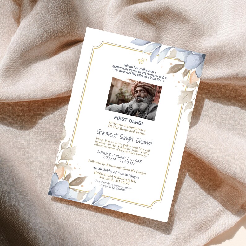 Editable Sikh Funeral Gurdwara Invitation, First Barsi Punjabi Invite ...