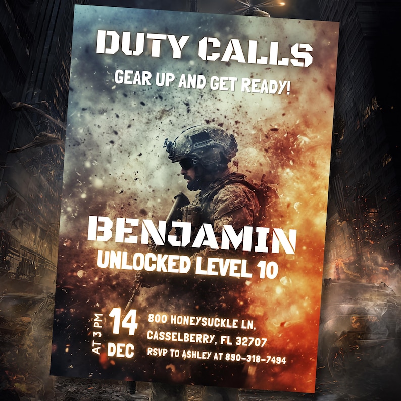 Editable Military War Video Game Invitation, Airsoft Military Theme ...