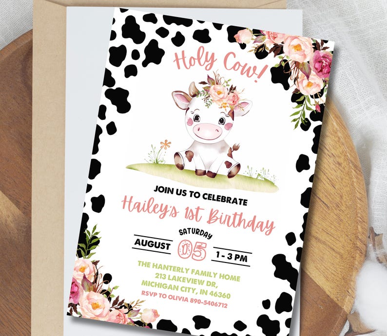 Editable Holy Cow Girl Birthday Invitation, Farm Invite, Cowgirl Ranch ...