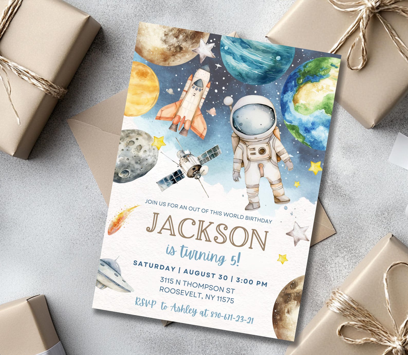 Editable Space Birthday Invitation, Kids Space Invite, Boy Space Party ...