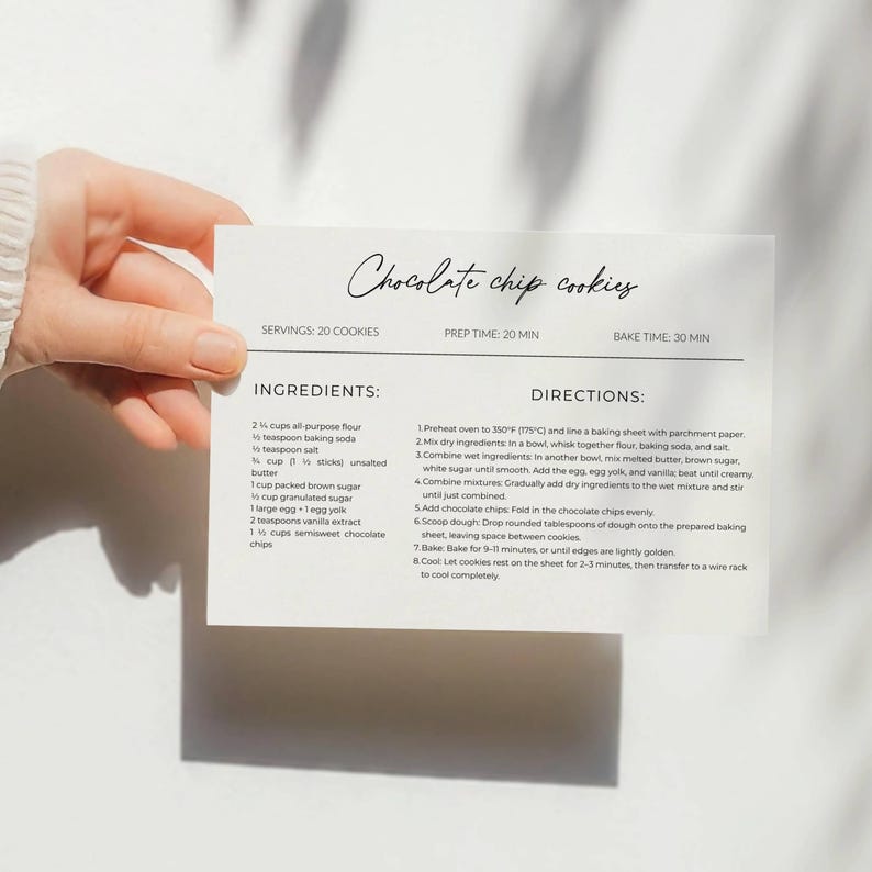 Editable Custom Recipe Card, Minimalist Cook Book Page Enclosure ...