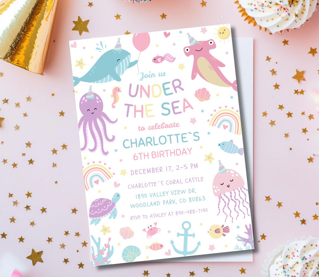 Editable Under the Sea Birthday Invitation, Cute Sea Creatures Birthday ...