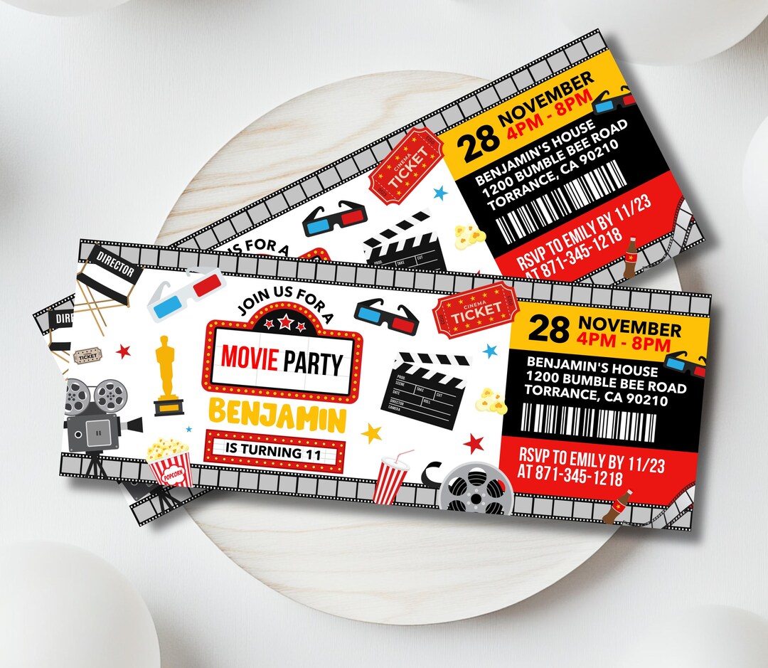 Editable Movie Ticket Birthday Invitation, Theatre Tween Night Invite ...