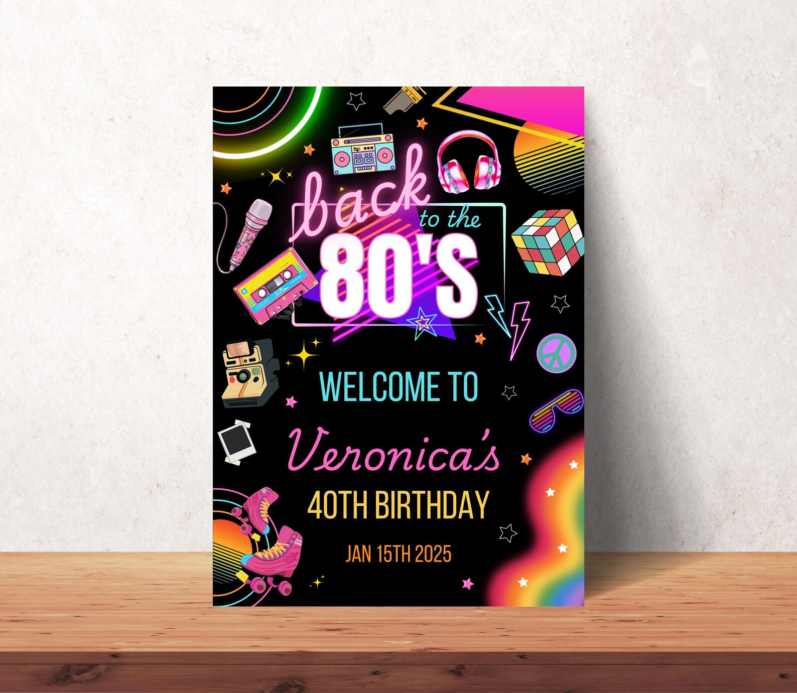 Editable 80s Birthday Welcome Sign, Back to 80s, Women Party Poster ...