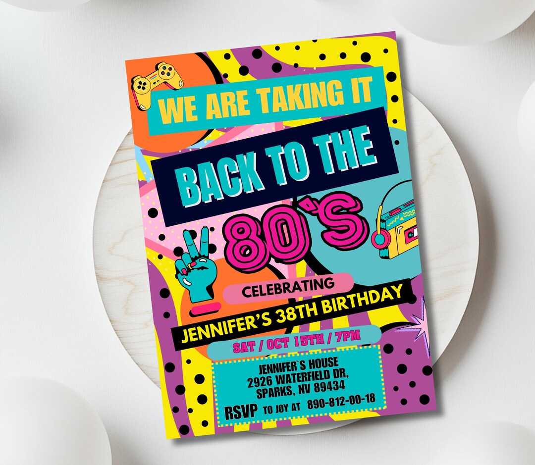 80s Birthday Invitation, Back to 80s Invite, 1980 Theme, Hip Hop ...