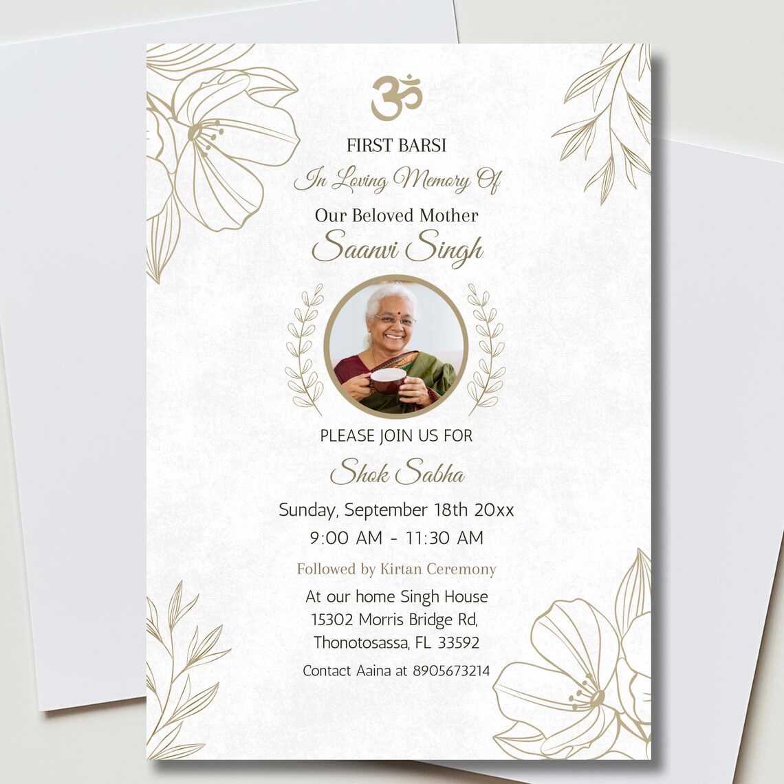 Editable Hindu First Barsi Funeral Invitation, Shok Sabha Announcement ...